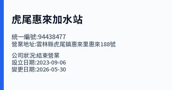 虎尾惠來加水站的照片-統編 94438477(雲林縣) 公司登記資料與營業項目詳細圖表