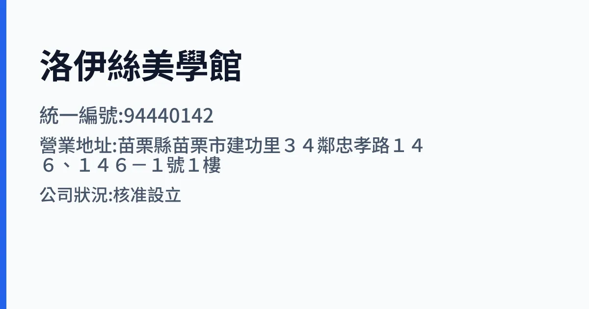洛伊絲美學館 - 統編 94440142(苗栗縣) 公司登記資料與營業項目詳細圖表
