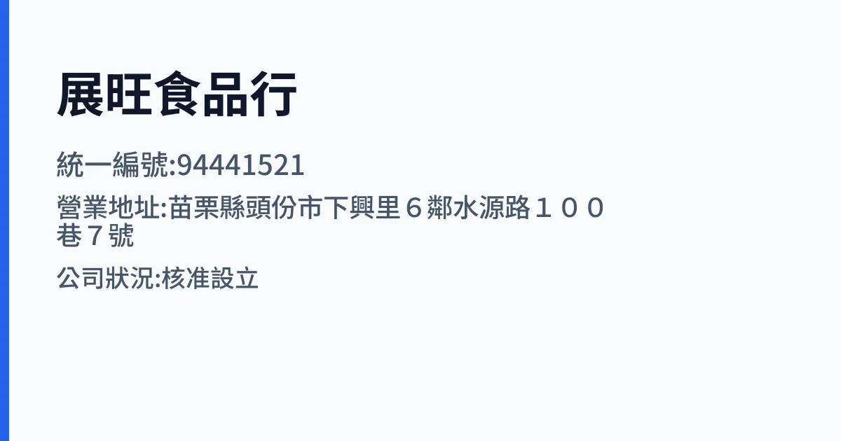 展旺食品行 - 統編 94441521(苗栗縣) 公司登記資料與營業項目詳細圖表