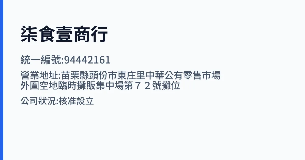 柒食壹商行 - 統編 94442161(苗栗縣) 公司登記資料與營業項目詳細圖表