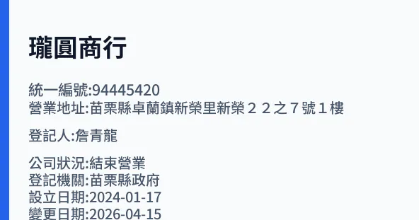 瓏圓商行的照片-統編 94445420(苗栗縣) 公司登記資料與營業項目詳細圖表