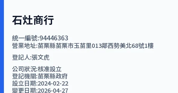 石灶商行的照片-統編 94446363(苗栗縣) 公司登記資料與營業項目詳細圖表
