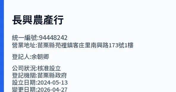 長興農產行的照片-統編 94448242(苗栗縣) 公司登記資料與營業項目詳細圖表