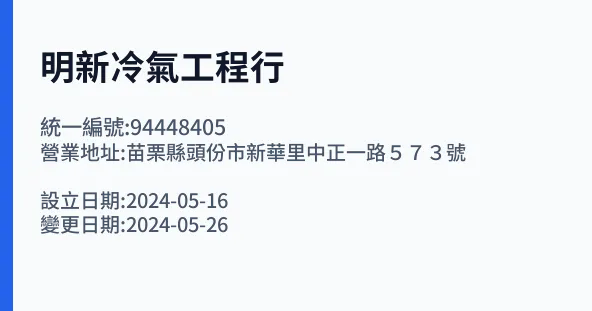 明新冷氣工程行的照片-統編 94448405(苗栗縣) 公司登記資料與營業項目詳細圖表