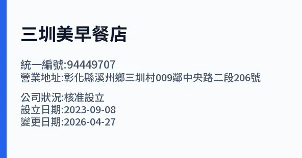 三圳美早餐店的照片-統編 94449707(彰化縣) 公司登記資料與營業項目詳細圖表