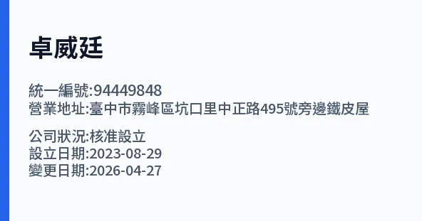卓威廷的照片-統編 94449848(臺中市) 公司登記資料與營業項目詳細圖表