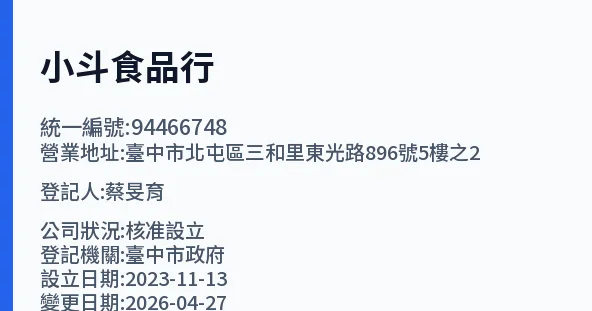 小斗食品行的照片-統編 94466748(臺中市) 公司登記資料與營業項目詳細圖表