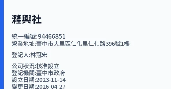 漋興社的照片-統編 94466851(臺中市) 公司登記資料與營業項目詳細圖表