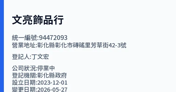 文亮飾品行的照片-統編 94472093(彰化縣) 公司登記資料與營業項目詳細圖表