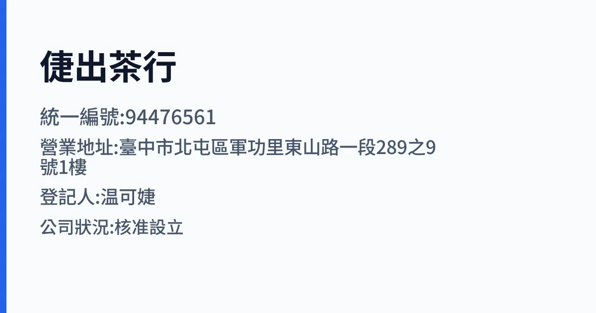 倢出茶行 - 統編 94476561(臺中市) 公司登記資料與營業項目詳細圖表