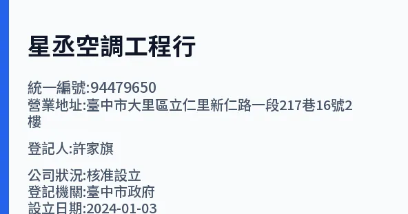 星丞空調工程行的照片-統編 94479650(臺中市) 公司登記資料與營業項目詳細圖表