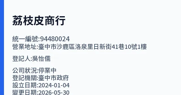 荔枝皮商行的照片-統編 94480024(臺中市) 公司登記資料與營業項目詳細圖表