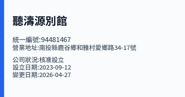 聽濤源別館的照片-統編 94481467(南投縣) 公司登記資料與營業項目詳細圖表