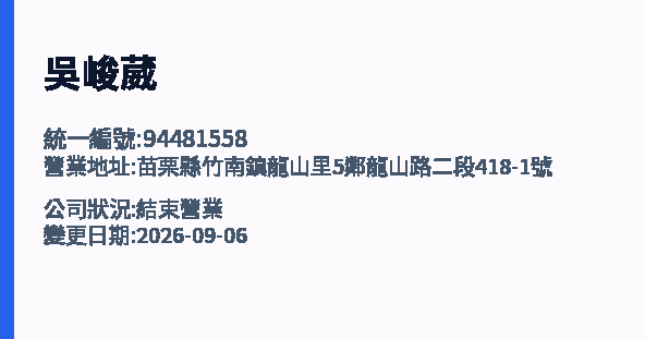 吳峻葳的照片-統編 94481558(苗栗縣) 公司登記資料與營業項目詳細圖表