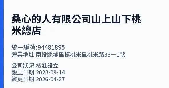 桑心的人有限公司山上山下桃米總店的照片-統編 94481895(南投縣) 公司登記資料與營業項目詳細圖表