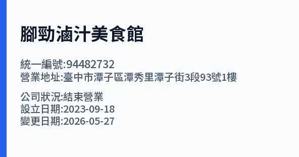 腳勁滷汁美食館的照片-統編 94482732(臺中市) 公司登記資料與營業項目詳細圖表
