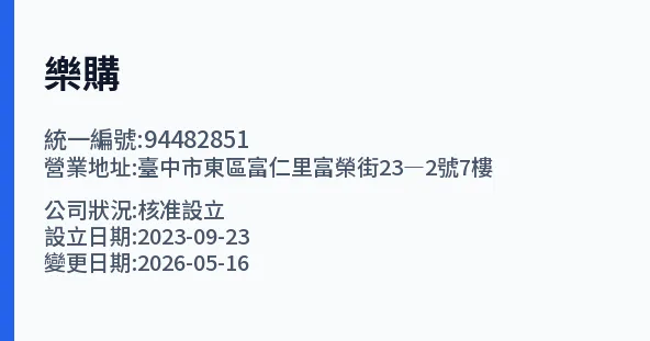 樂購的照片-統編 94482851(臺中市) 公司登記資料與營業項目詳細圖表