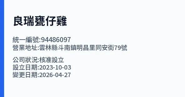 良瑞甕仔雞的照片-統編 94486097(雲林縣) 公司登記資料與營業項目詳細圖表
