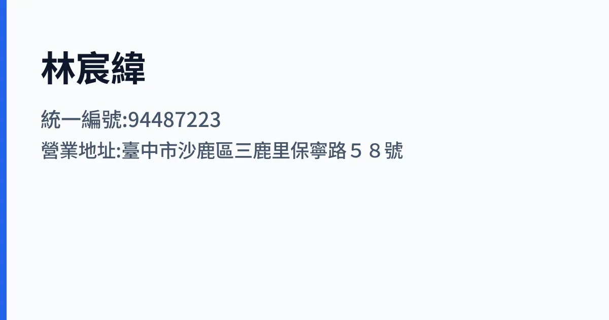 林宸緯 - 統編 94487223(臺中市) 公司登記資料與營業項目詳細圖表