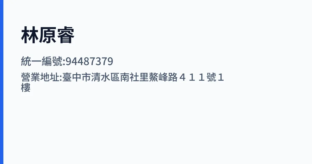 林原睿 - 統編 94487379(臺中市) 公司登記資料與營業項目詳細圖表
