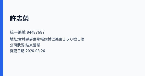 許志榮的照片-統編 94487687(雲林縣) 公司登記資料與營業項目詳細圖表