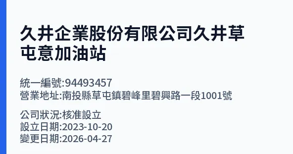 久井企業股份有限公司久井草屯意加油站的照片-統編 94493457(南投縣) 公司登記資料與營業項目詳細圖表
