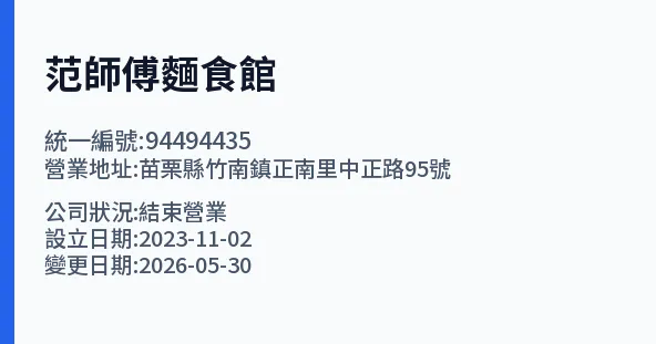 范師傅麵食館的照片-統編 94494435(苗栗縣) 公司登記資料與營業項目詳細圖表