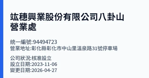 竑穗興業股份有限公司八卦山營業處的照片-統編 94494723(彰化縣) 公司登記資料與營業項目詳細圖表