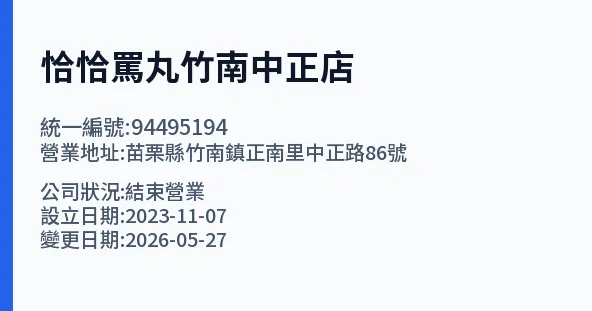 恰恰罵丸竹南中正店的照片-統編 94495194(苗栗縣) 公司登記資料與營業項目詳細圖表