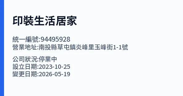 印裝生活居家的照片-統編 94495928(南投縣) 公司登記資料與營業項目詳細圖表