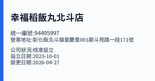 幸福稻飯丸北斗店的照片-統編 94495997(彰化縣) 公司登記資料與營業項目詳細圖表
