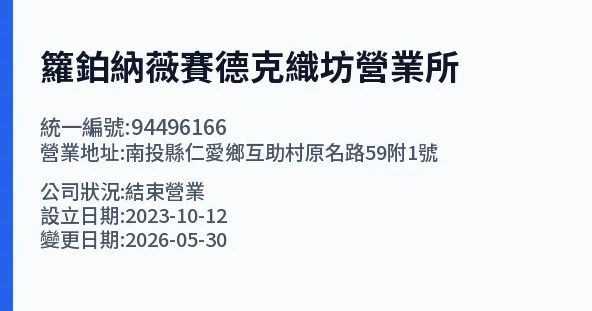 籮鉑納薇賽德克織坊營業所的照片-統編 94496166(南投縣) 公司登記資料與營業項目詳細圖表