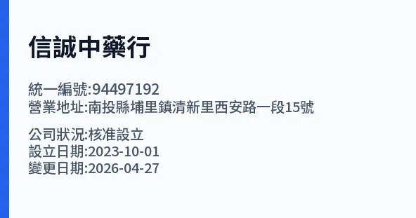 信誠中藥行的照片-統編 94497192(南投縣) 公司登記資料與營業項目詳細圖表