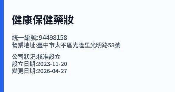 健康保健藥妝的照片-統編 94498158(臺中市) 公司登記資料與營業項目詳細圖表