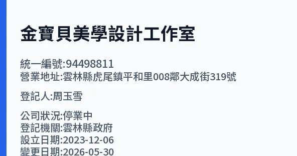 金寶貝美學設計工作室的照片-統編 94498811(雲林縣) 公司登記資料與營業項目詳細圖表