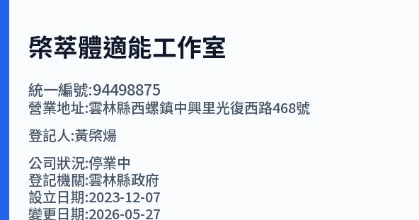 棨萃體適能工作室的照片-統編 94498875(雲林縣) 公司登記資料與營業項目詳細圖表
