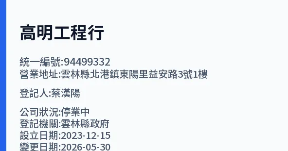 高明工程行的照片-統編 94499332(雲林縣) 公司登記資料與營業項目詳細圖表