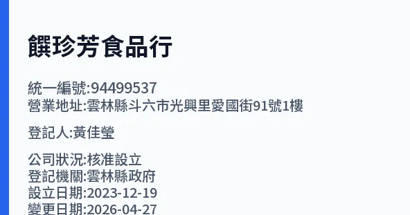 饌珍芳食品行的照片-統編 94499537(雲林縣) 公司登記資料與營業項目詳細圖表