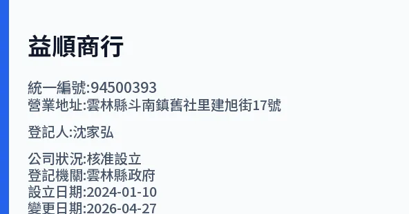益順商行的照片-統編 94500393(雲林縣) 公司登記資料與營業項目詳細圖表