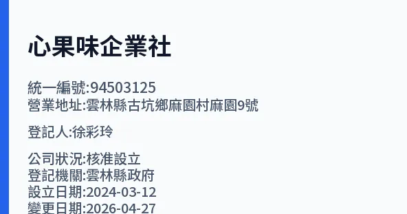 心果味企業社的照片-統編 94503125(雲林縣) 公司登記資料與營業項目詳細圖表