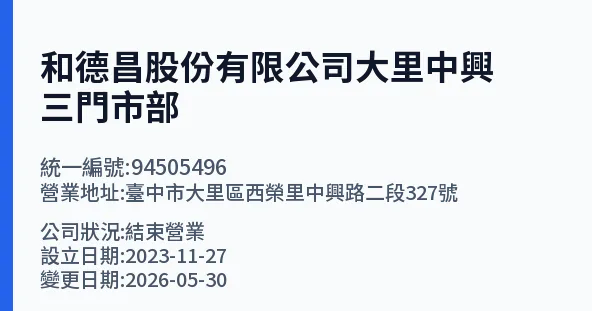 和德昌股份有限公司大里中興三門市部的照片-統編 94505496(臺中市) 公司登記資料與營業項目詳細圖表