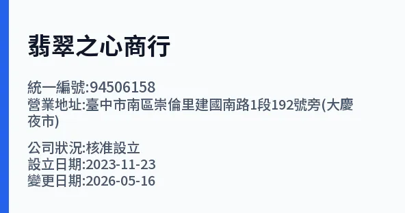 翡翠之心商行的照片-統編 94506158(臺中市) 公司登記資料與營業項目詳細圖表