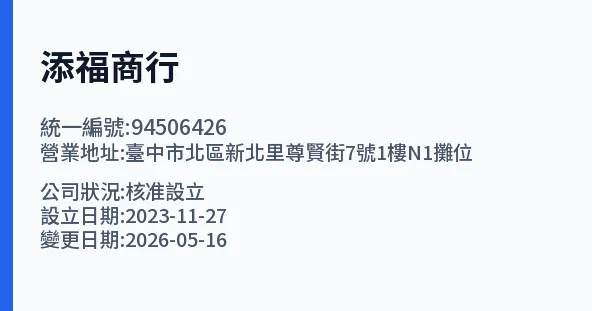 添福商行的照片-統編 94506426(臺中市) 公司登記資料與營業項目詳細圖表