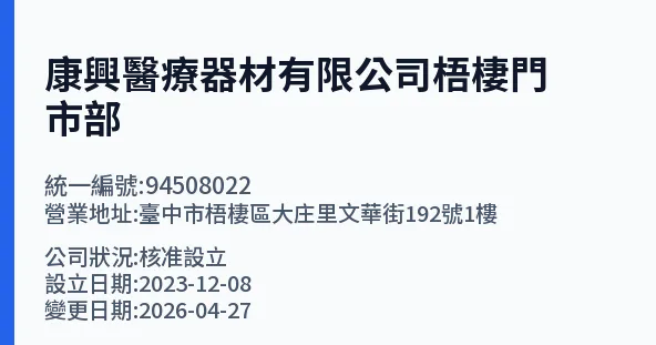 康興醫療器材有限公司梧棲門市部的照片-統編 94508022(臺中市) 公司登記資料與營業項目詳細圖表