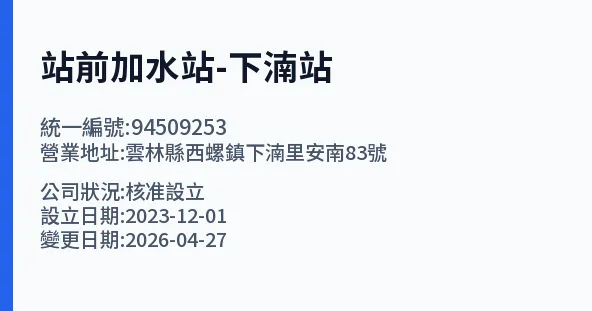 站前加水站-下湳站的照片-統編 94509253(雲林縣) 公司登記資料與營業項目詳細圖表