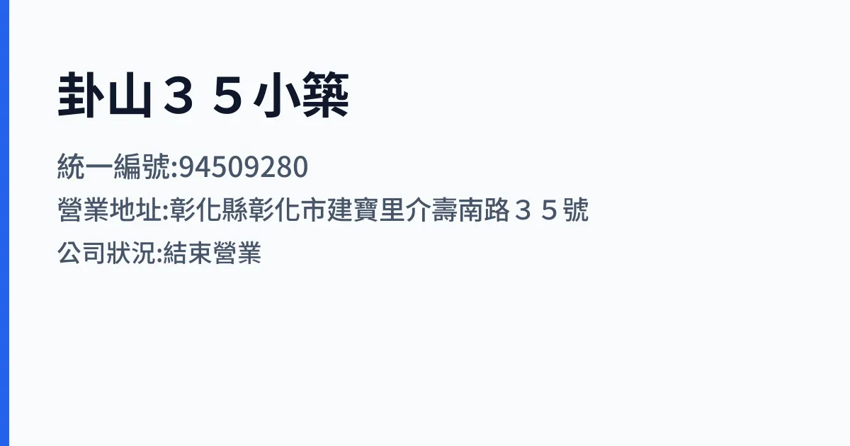 卦山35小築 - 統編 94509280(彰化縣) 公司登記資料與營業項目詳細圖表