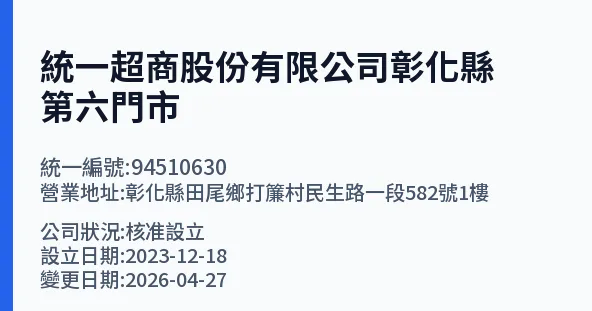 統一超商股份有限公司彰化縣第六門市的照片-統編 94510630(彰化縣) 公司登記資料與營業項目詳細圖表