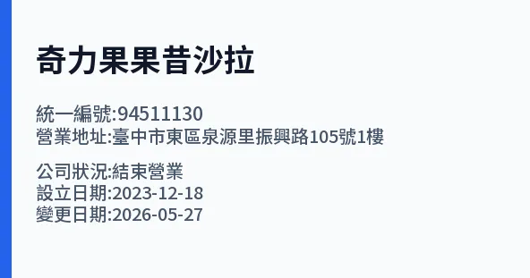 奇力果果昔沙拉的照片-統編 94511130(臺中市) 公司登記資料與營業項目詳細圖表