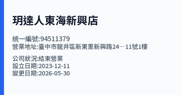 玥達人東海新興店的照片-統編 94511379(臺中市) 公司登記資料與營業項目詳細圖表