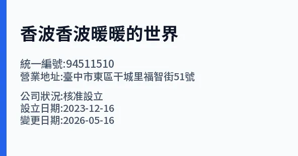 香波香波暖暖的世界的照片-統編 94511510(臺中市) 公司登記資料與營業項目詳細圖表